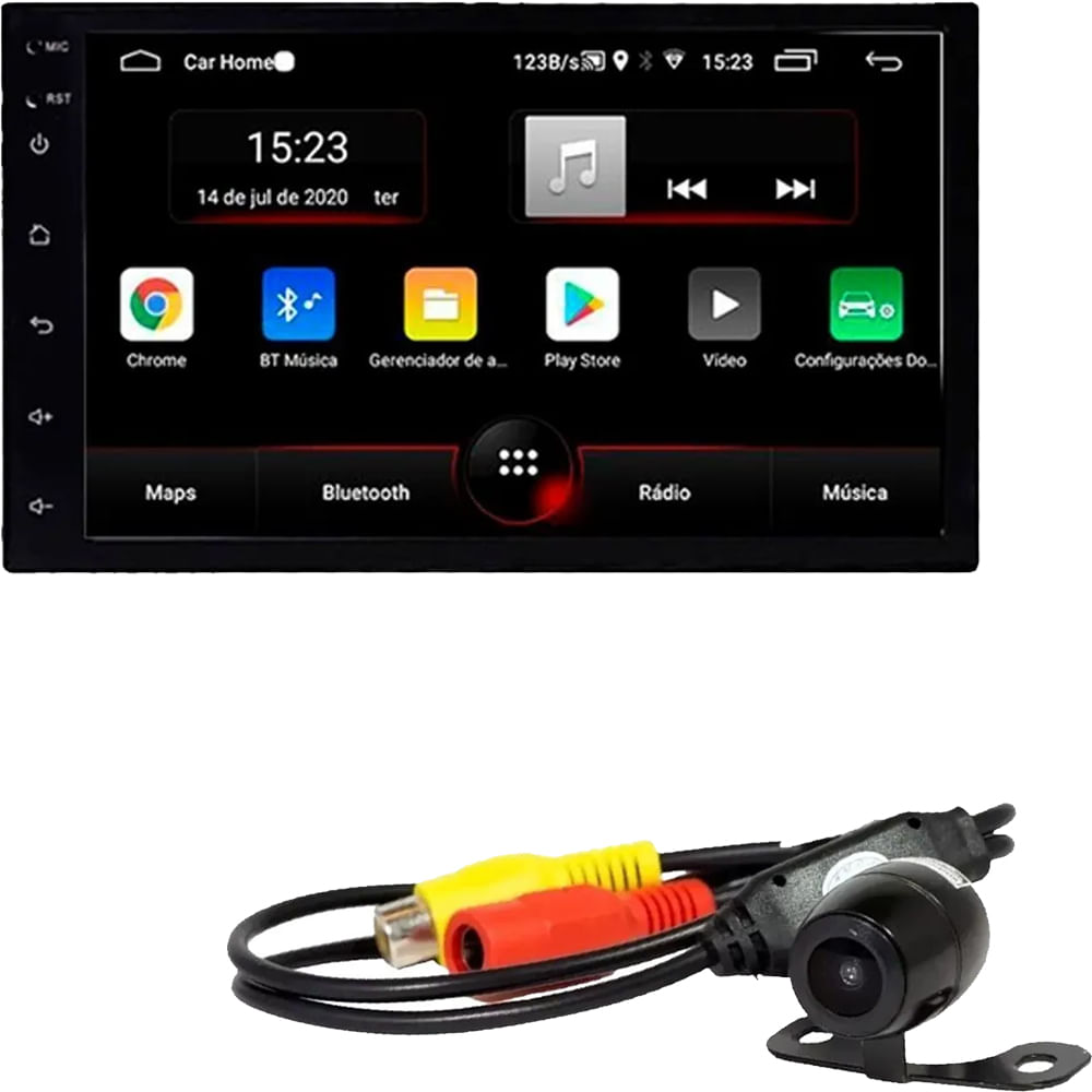 Mp5 com Android 9 Gps Wifi Usb Bluetooth com Camera de Ré - adoromeucarro
